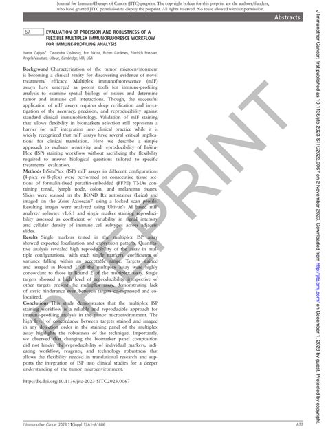 Pdf 67 Evaluation Of Precision And Robustness Of A Flexible Multiplex Immunofluoresce Workflow