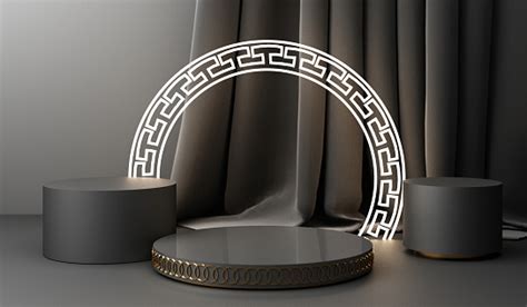 기하학적 모양과 커튼 제품 최소한의 중국 프리젠 테이션 3d 렌더링과 검은 추상적 인 배경에 황금 연단 디스플레이 모형 0명에 대한 스톡 사진 및 기타 이미지 Istock