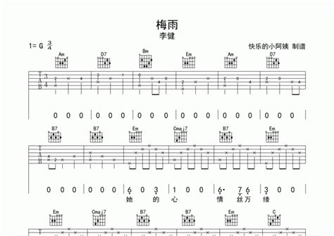 梅雨吉他谱 李健《梅雨》弹唱六线谱 乐手网