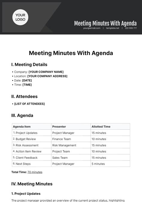 Free Meeting Minutes With Agenda Template To Edit Online