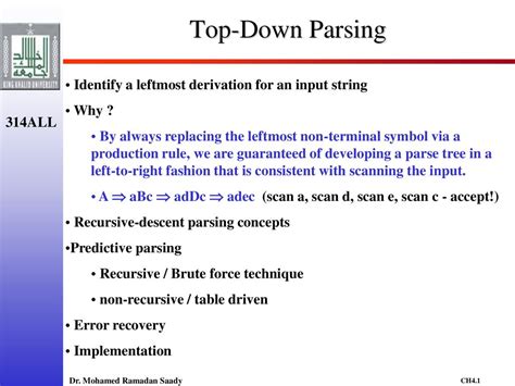 Top Down Parsing Identify A Leftmost Derivation For An Input String