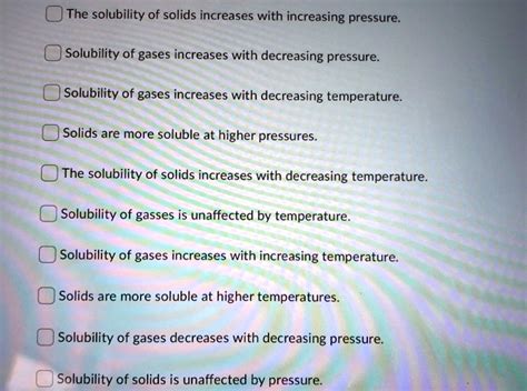 The Solubility Of Solids Increases With Increasing Pressure Solubility Of Gases Increases With
