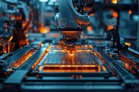Robotic Arm Working On Circuit Board In Modern Factory 57159341 Stock