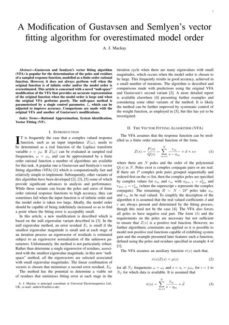 Pdf A Modification Of Gustavsen And Semlyens Vector Fitting Algorithm For Overestimated Model