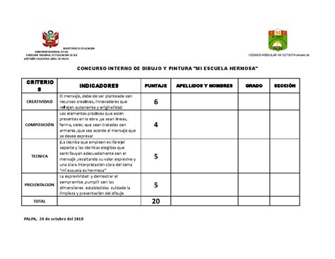 Ficha De Evaluación De Dibujo Y Pintura Ministerio De Educacion