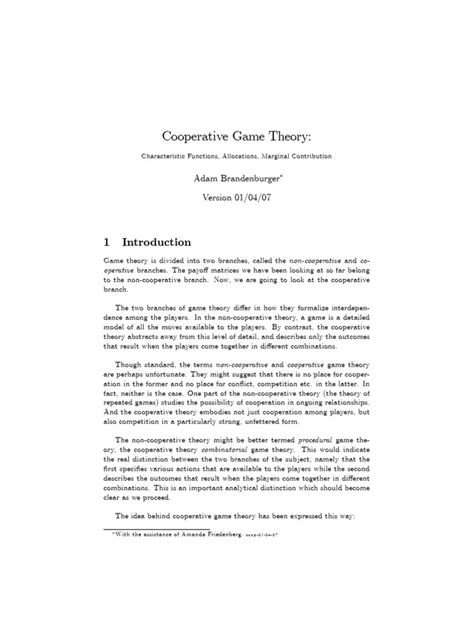 Cooperative Game Theory Brandenburger Pdf