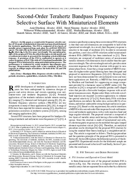 Pdf Second Order Terahertz Bandpass Frequency Selective Surface With Miniaturized Elements