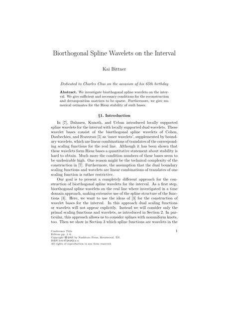Pdf Biorthogonal Spline Wavelets On The Interval