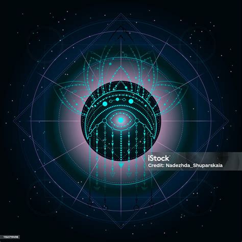 추상적인 배경에 신비 기호 로터스의 벡터 일러스트 레이 션 선으로 그려진 기하학적 기호입니다 0명에 대한 스톡 벡터 아트 및 기타 이미지 Istock