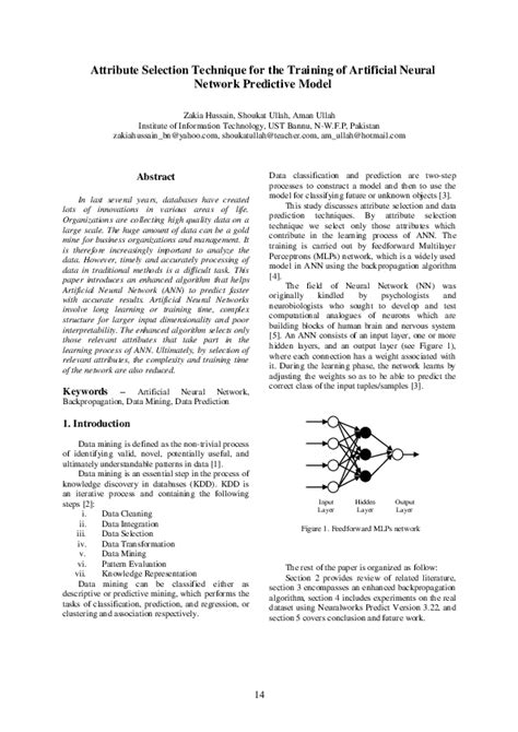 Pdf Attribute Selection Technique For The Training Of Artificial Neural Network Predictive Model