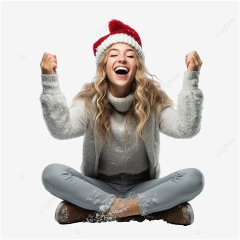 크리스마스 휴일에 승리를 축하하는 바닥에 앉아 있는 소녀 크리스마스 소녀 산타걸 크리스마스 여자 Png 일러스트 및 이미지 에 대한 무료 다운로드 Pngtree