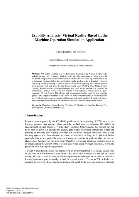 Pdf Usability Analysis Virtual Reality Based Lathe Machine Operation Simulation Application