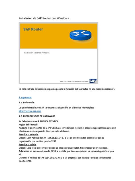 Instalación De Sap Router Con Windows Pdf Enrutador Computación Servidor Proxy