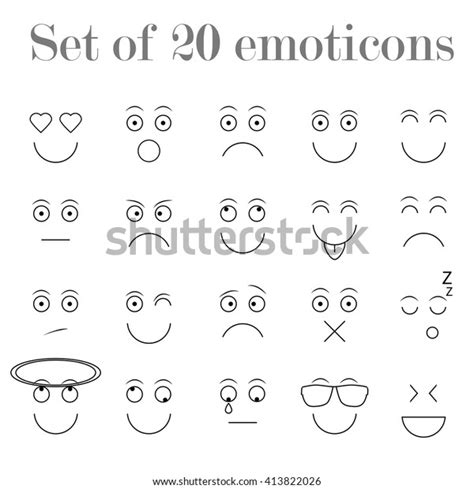 Set Thin Line Emoticons Emoji Isolated 스톡 벡터 로열티 프리 413822026 Shutterstock