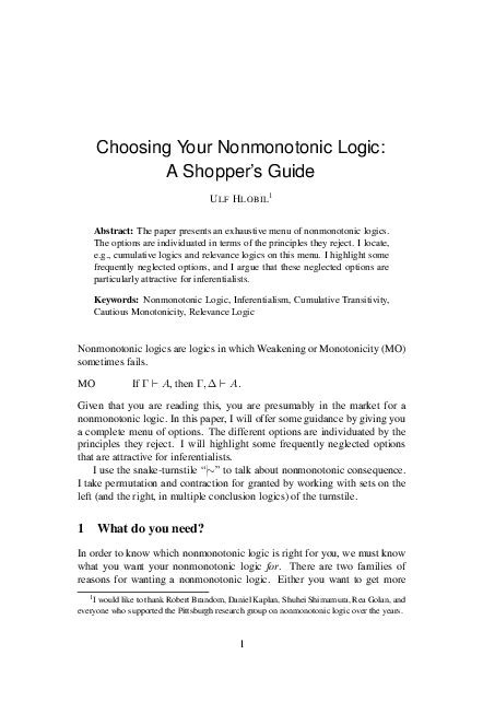 pdf choosing your nonmonotonic logic a shopper s guide