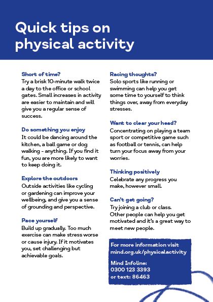 Quick Tips Physical Activity Pack Of 100 Leaflets Mind Online Store