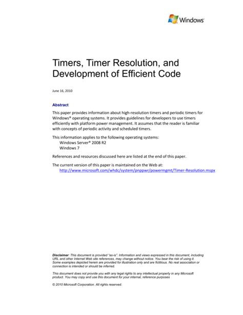 Windows Timers Resolution Efficient Code Development