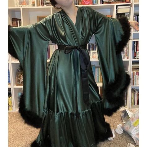 Sexy Long Bridal Silk Satin Robe With Faux Fur Trim Etsy In 2022 Night Gown Satin Robe