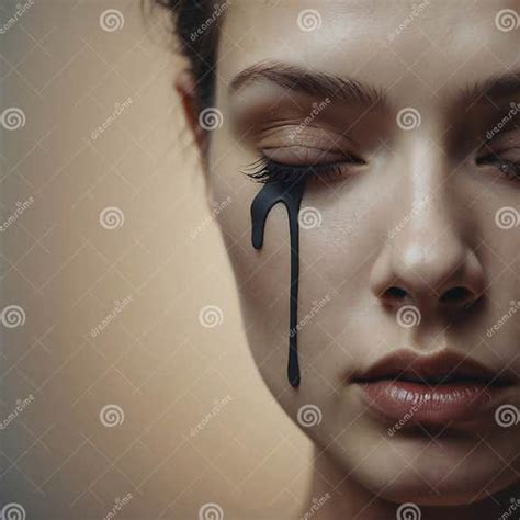 Close Up Of A Woman S Face With Black Liquid Dripping From Her Eye