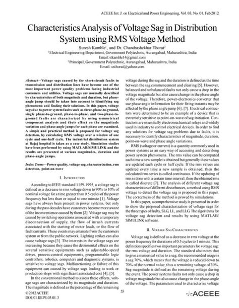 Characteristics Analysis Of Voltage Sag In Distribution System Using Rms Voltage Method Pdf