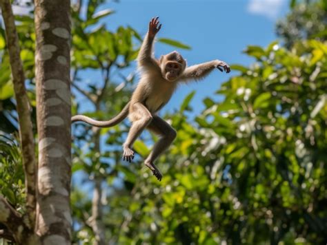 Premium Photo Monkey Leaping Through Tree Branches In The Jungle