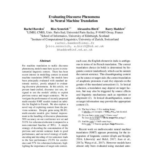 Evaluating Discourse Phenomena In Neural Machine Translation Acl Anthology