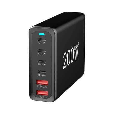 Multiple 6 Ports Pd Type C Wall Adapter Usb A Mobile Phone Tablet Quick Charging 200w Power