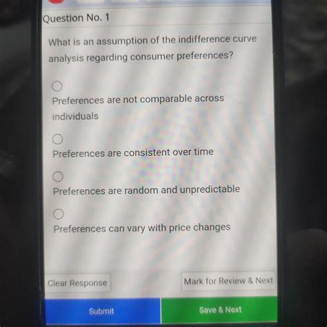 Question No 1 What Is An Assumption Of The Indifference Curve Analysis