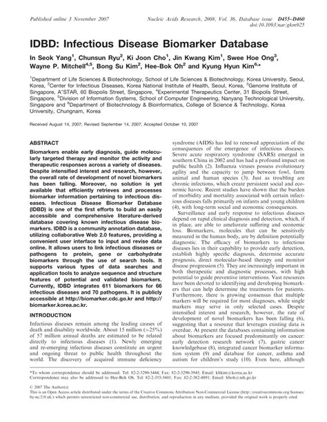 Pdf Idbd Infectious Disease Biomarker Database