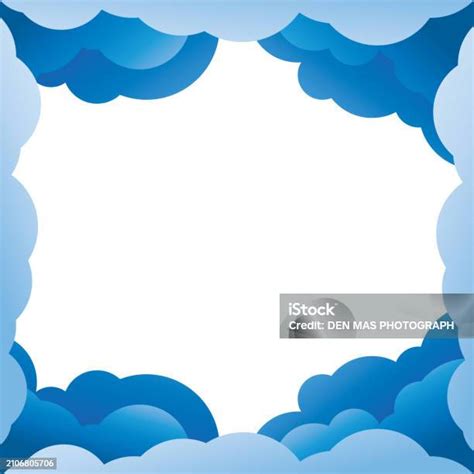 흐린 천국 장면의 테두리가 있는 만화 평면 스타일 공기 효과의 파란색 배경 하늘 구름에 대한 스톡 벡터 아트 및 기타 이미지 구름 구름 풍경 날씨 Istock