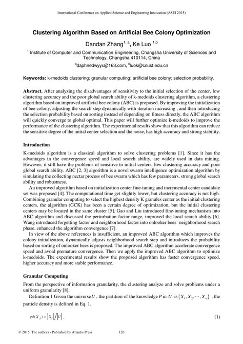 Pdf Clustering Algorithm Based On Artificial Bee Colony Optimization