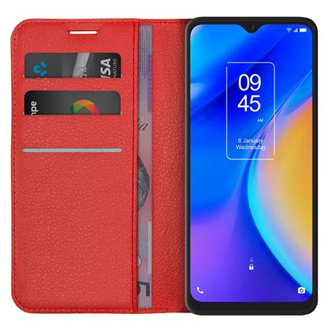 Leather Wallet Case For TCL 20 SE Red