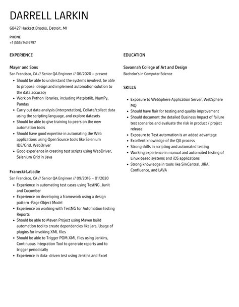 Senior Qa Engineer Resume Samples Velvet Jobs