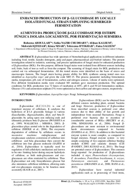 Pdf Optimizing Aspergillus Niger For Enhanced β Glucosidase Production