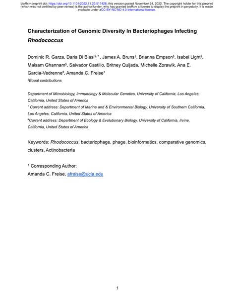 Pdf Characterization Of Genomic Diversity In Bacteriophages Infecting Rhodococcus