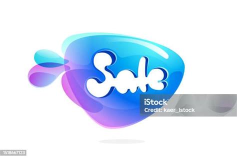 샘물과 이슬 방울로 만든 판매 태그 레터링 환경 친화적 인 이니셜 겹치는 수채화 스타일의 순수한 에코 엠블럼 3차원 형태에 대한 스톡 벡터 아트 및 기타 이미지 Istock