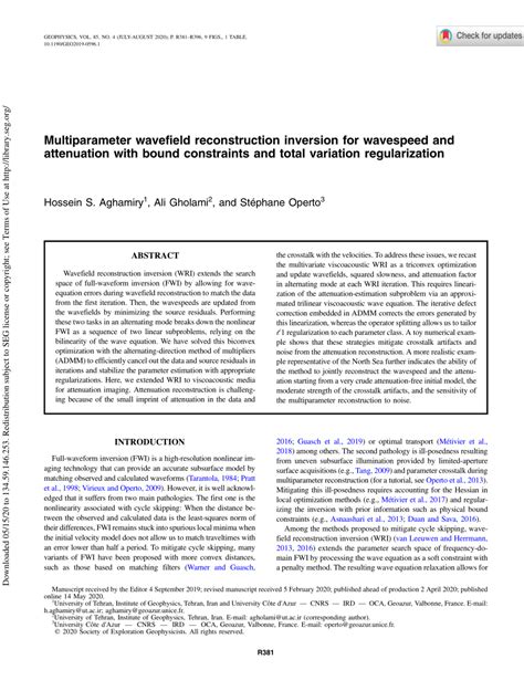 Pdf Multiparameter Wavefield Reconstruction Inversion For Wavespeed And Attenuation With Bound