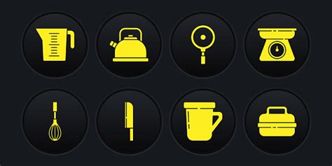 주방 거품기 저울 칼 커피 컵 프라이팬 손잡이가 있는 주전자 요리 냄비 및 측정 아이콘을 설정합니다 벡터 강철에 대한 스톡 벡터 아트 및 기타 이미지 Istock