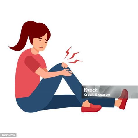 흰색 배경에 무릎 부상 개념 벡터 일러스트 여자는 평평한 디자인에 다리 통증이 있습니다 근육 이나 뼈 문제 무릎에 대한 스톡 벡터 아트 및 기타 이미지 Istock
