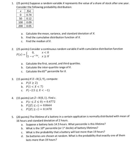 Solved 1 25 Points Suppose A Random Variable X Represents
