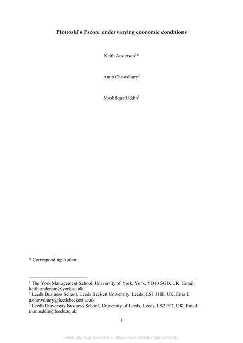 Pdf Piotroskis Fscore Under Varying Economic Conditions