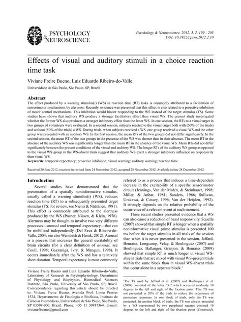 Pdf Effects Of Visual And Auditory Stimuli In A Choice Reaction Time Task