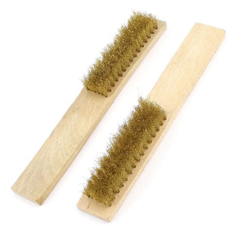 Unique Bargains Industrial Hand Tool Wood Handle Grip Brass Wire Brush