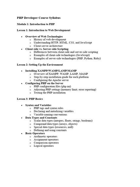 Php Developer Course Syllabus Pdf Php Databases