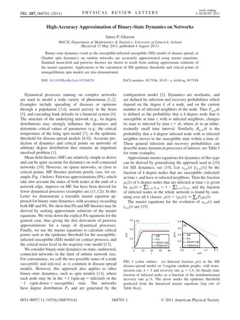 Gleeson11 Prl High Accuracy Approximation Of Binary State Dynamics On Networks 107 068701 Pdf