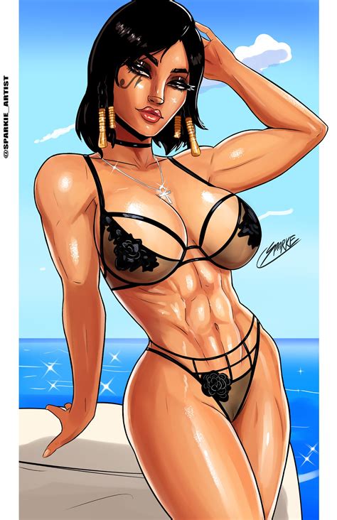 Rule 34 1girls 2d Abs Big Breasts Black Hair Black Lingerie Breasts Choker Dark Skinned Female