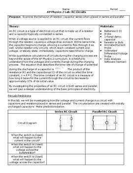 AP Physics Lab RC Circuits Resistor Capacitor Lab Fully Editable