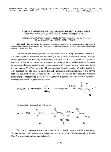 Pdf A New Synthesis Of α β Unsaturated Aldehydes