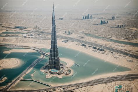 세계 고층 빌딩 버즈 칼리파 타워 아랍 에미리트 두바이의 조감도 프리미엄 사진