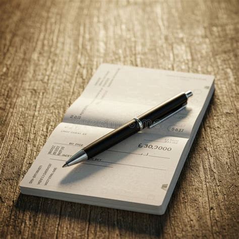 A Checkbook Is Open On A Wooden Surface Displaying A Check With An